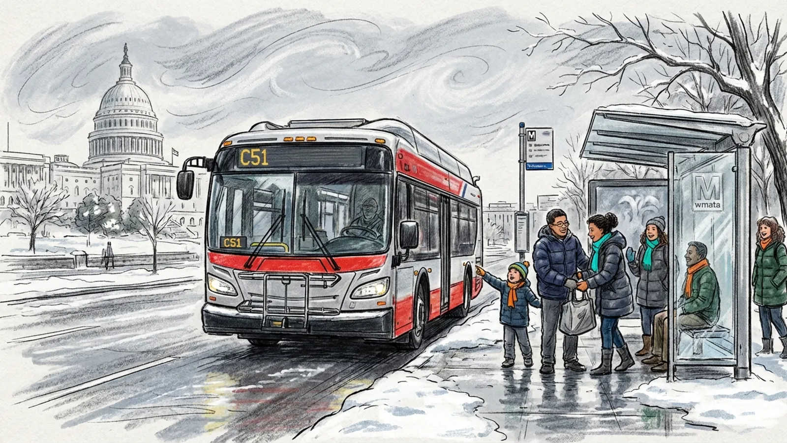 DC Metro Works to Clear Snow-Blocked Bus Stop