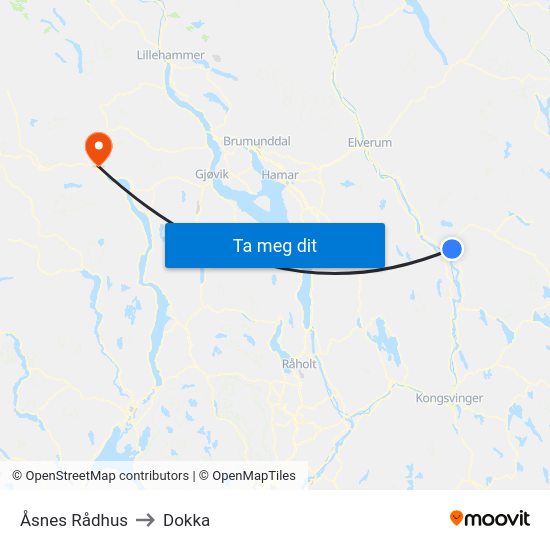 Åsnes Rådhus til Dokka med offentlig transport