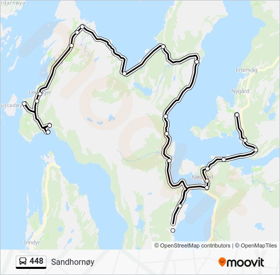 448 Rute: rutetider, holdeplasser og kart - Nygårdsjøen Skole (Oppdatert)