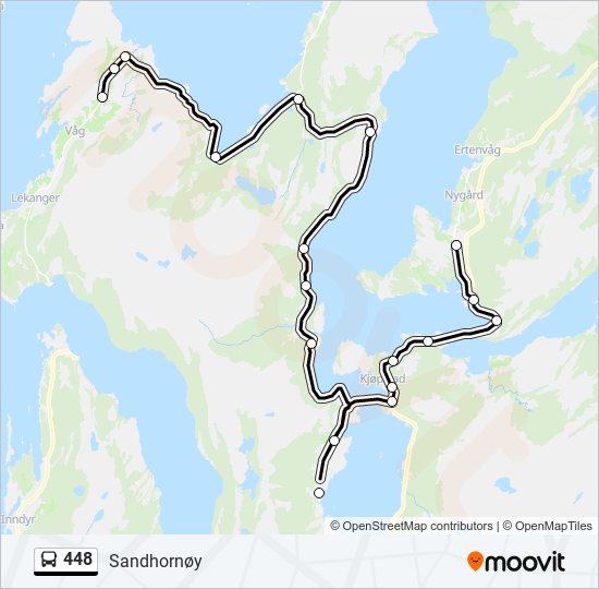 448 Rute: rutetider, holdeplasser og kart - Nygårdsjøen Skole (Oppdatert)