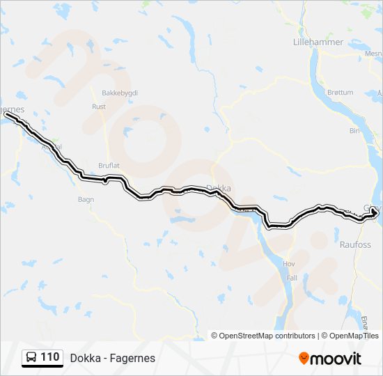 110 Rute: rutetider, holdeplasser og kart - Dokka - Fagernes (Oppdatert)