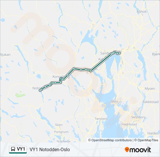 vy1 Rute: rutetider, holdeplasser og kart - Notodden (Oppdatert)