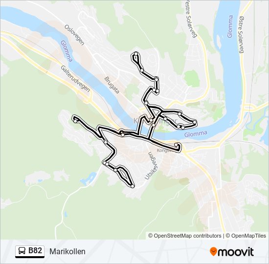 b82 Rute: rutetider, holdeplasser og kart - Marikollen (Oppdatert)