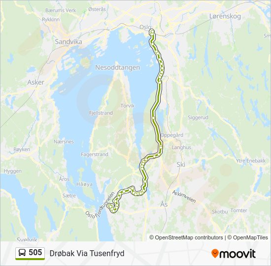 505 Rute: rutetider, holdeplasser og kart - Drøbak Via Tusenfryd ...