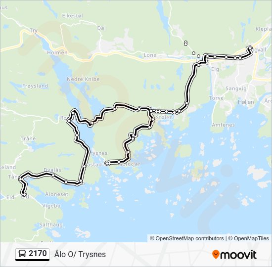 2170 Rute: rutetider, holdeplasser og kart - Ålo O/ Trysnes (Oppdatert)