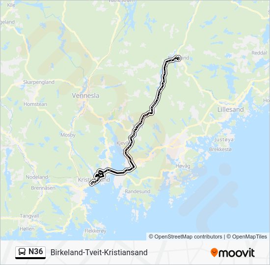 n36 Route: Schedules, Stops & Maps - Tveit - Birkeland (Updated)