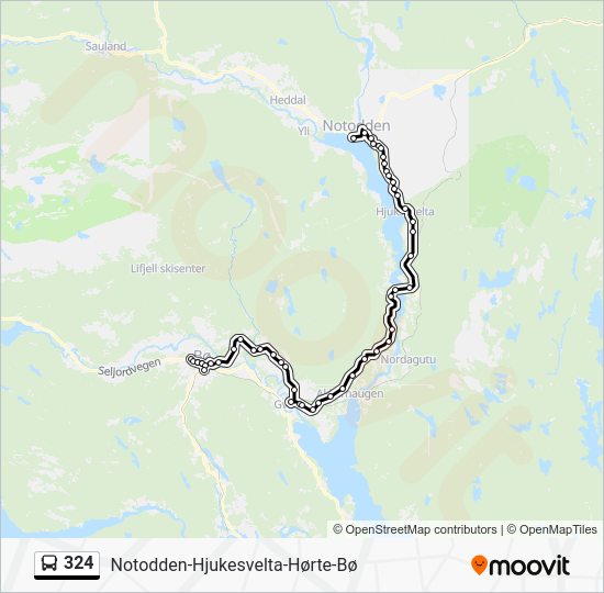 324 Rute: rutetider, holdeplasser og kart - Notodden Via Hørte -Sauar ...