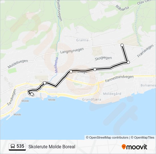 535 Rute: rutetider, holdeplasser og kart - Skolerute Sentrum (Oppdatert)