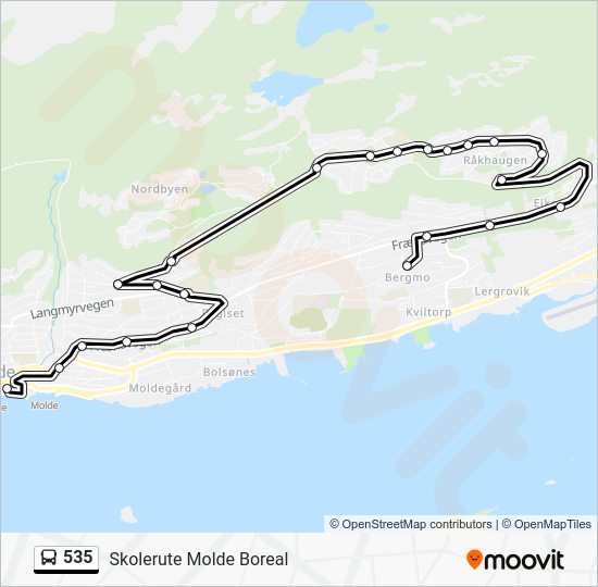 535 Rute: rutetider, holdeplasser og kart - Skolerute Bergmo Via ...