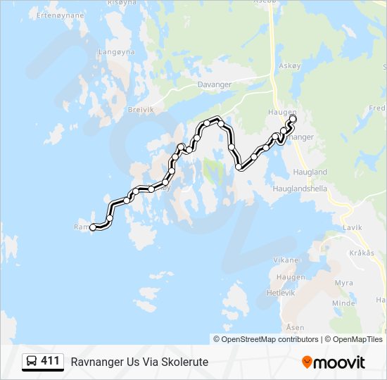 411 Rute: rutetider, holdeplasser og kart - Ravnanger Us Via Skolerute ...