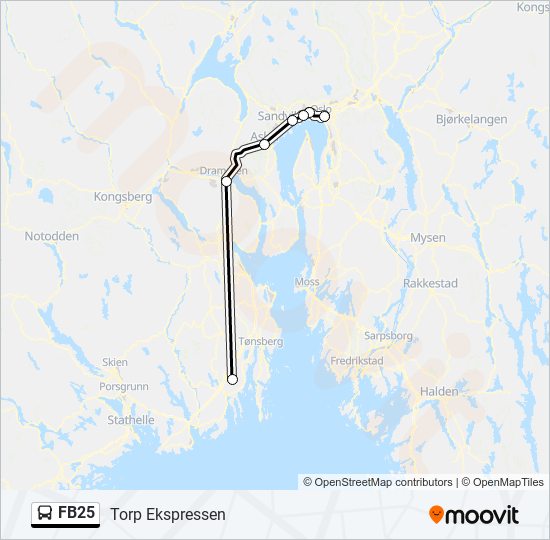 fb25 Rute: rutetider, holdeplasser og kart - Torp Ekspressen (Oppdatert)