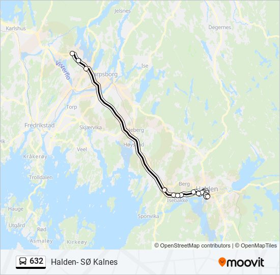 632 Rute: rutetider, holdeplasser og kart - Sykehuset Østfold Kalnes ...