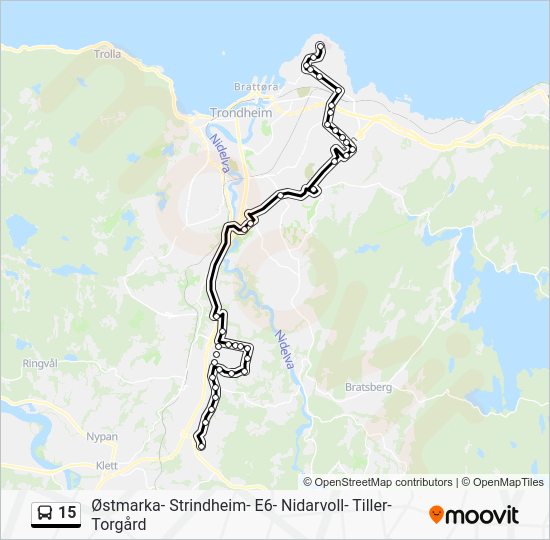15 Rute: rutetider, holdeplasser og kart - Torgård Via Strindheim ...
