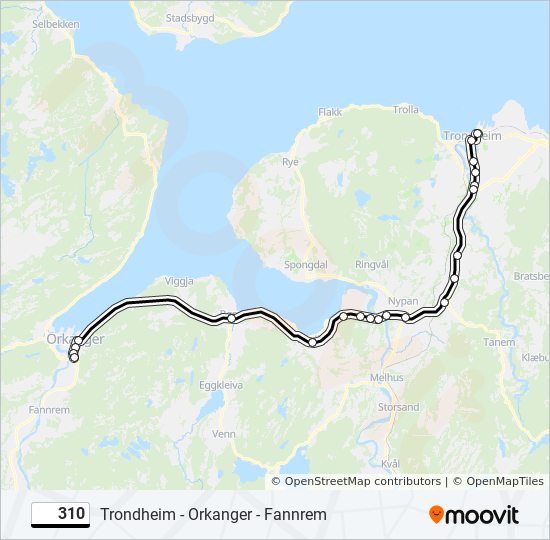 310 Rute: rutetider, holdeplasser og kart - Orkanger Skysstasjon ...