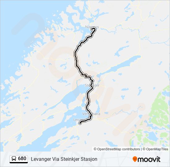 680 Rute: rutetider, holdeplasser og kart - Levanger Via Steinkjer ...