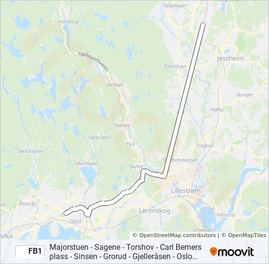 fb1 Rute: rutetider, holdeplasser og kart - Majorstuen Via Torshov ...
