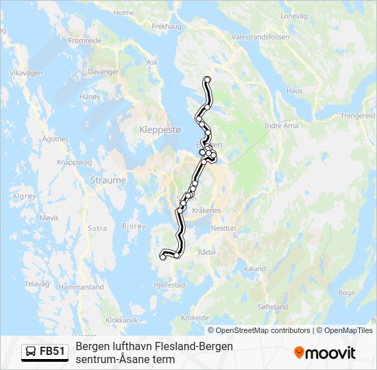 FB51 Rute: rutetider, holdeplasser og kart - Bergen Sentrum -Bergen ...