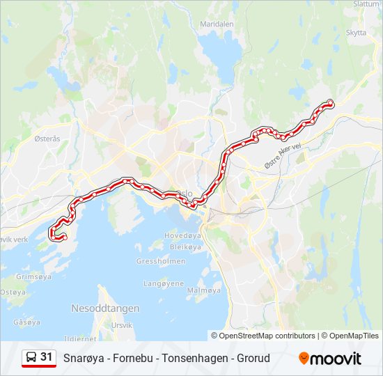 31 Rute: rutetider, holdeplasser og kart - Grorud Via Forneburingen ...
