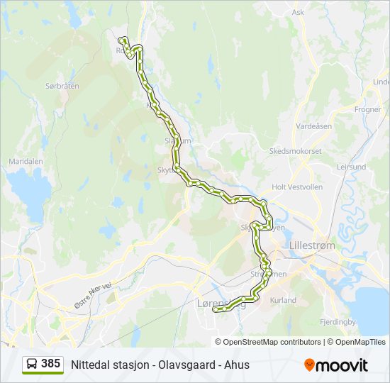 385 Rute: rutetider, holdeplasser og kart - Nittedal (Oppdatert)