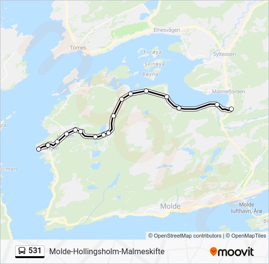 531 Rute: rutetider, holdeplasser og kart - Malmeskiftet (Oppdatert)