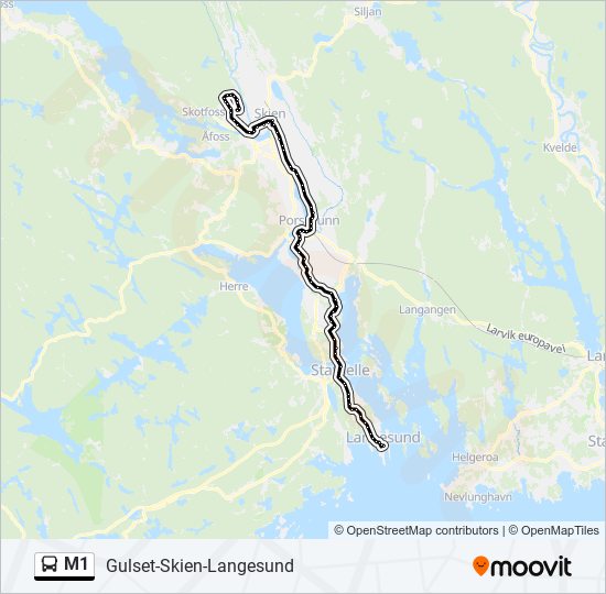 m1 Rute: rutetider, holdeplasser og kart - Langesund Øvre Via Bøle ...