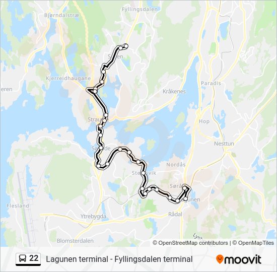 22 Rute: rutetider, holdeplasser og kart - Fyllingsdalen Terminal ...