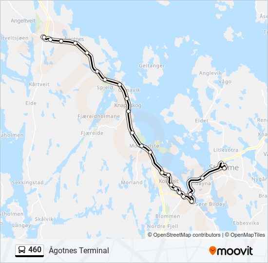 460 Rute: rutetider, holdeplasser og kart - Ågotnes Terminal (Oppdatert)