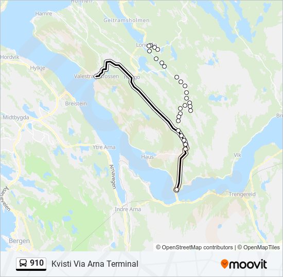 910 Route: Schedules, Stops & Maps - Kvisti Via Arna Terminal (Updated)