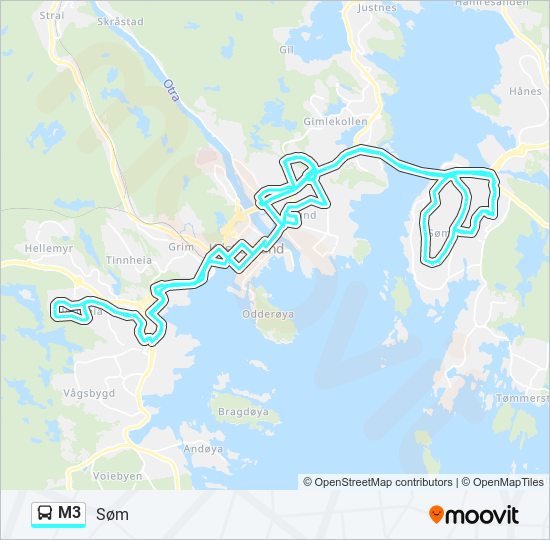 m3 Rute: rutetider, holdeplasser og kart - Søm (Oppdatert)