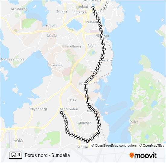 3 Rute: rutetider, holdeplasser og kart - Forus (Oppdatert)