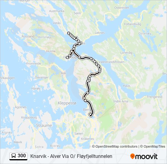 300 Rute: rutetider, holdeplasser og kart - Knarvik - Alver Via O ...