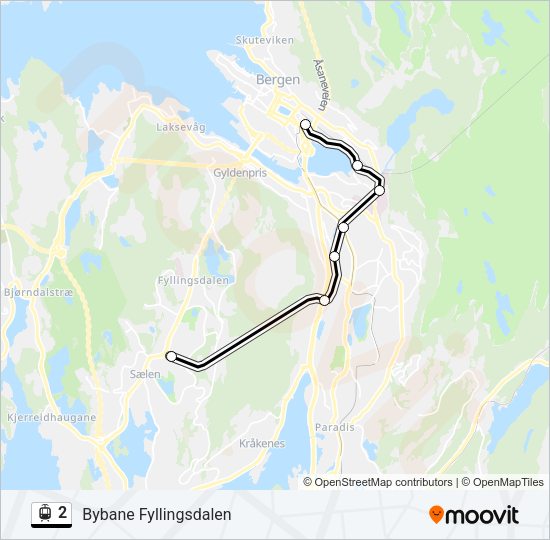 2 Rute: rutetider, holdeplasser og kart - Fyllingsdalen (Oppdatert)