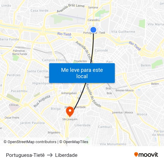Portuguesa-Tietê para Liberdade de transporte público