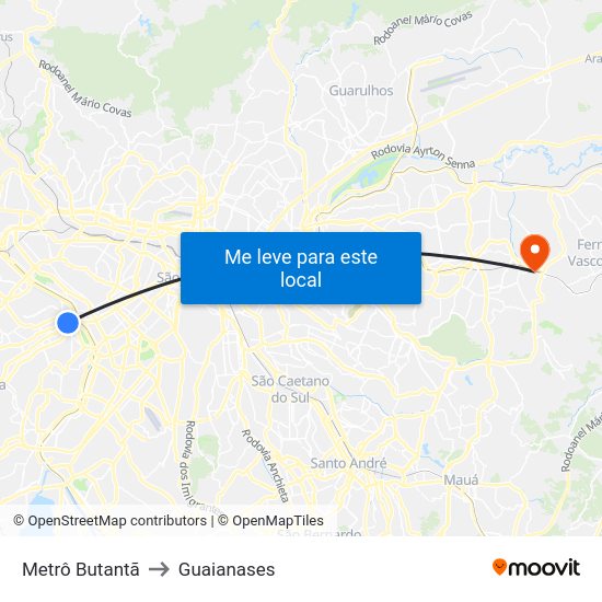 Metrô Butantã para Guaianases de transporte público