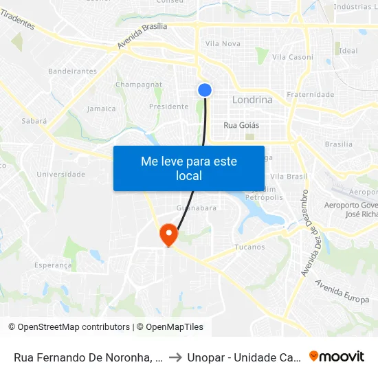 Rua Fernando De Noronha, 876 para Unopar - Unidade Catuaí de transporte ...