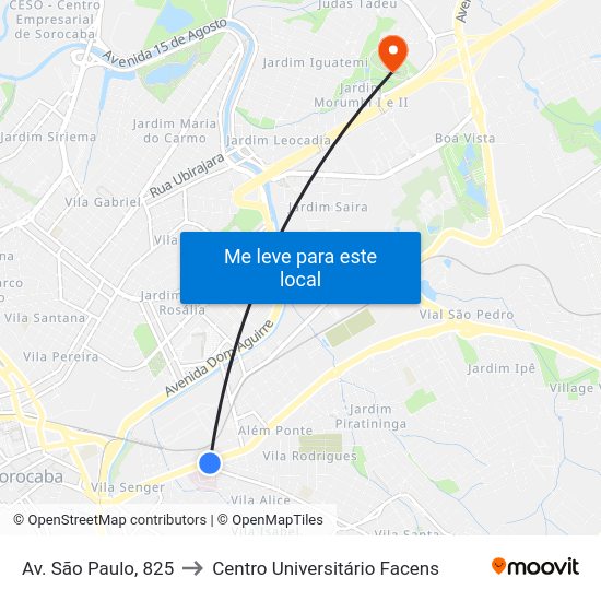 Av. São Paulo, 825 para Centro Universitário Facens de transporte público
