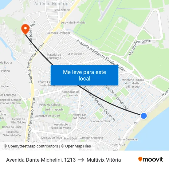 Avenida Dante Michelini, 1213 para Multivix Vitória de transporte público
