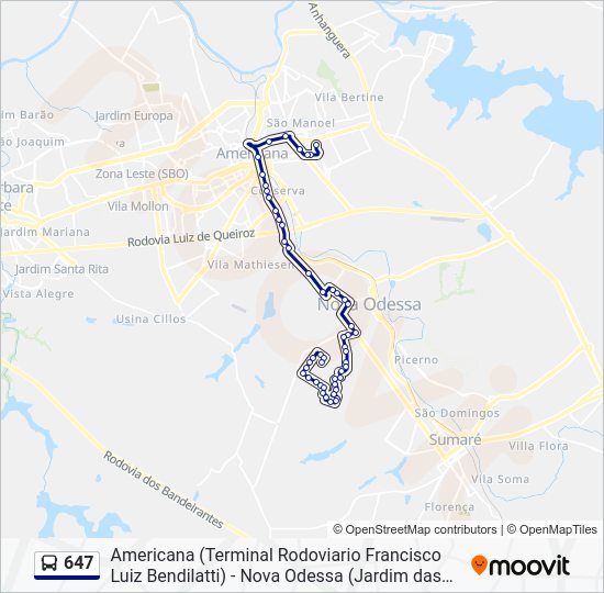 Rota da linha 647: horários, paradas e mapas - Nova Odessa (Jardim Das ...