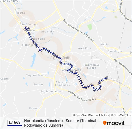 668 Route: Schedules, Stops & Maps - Sumare (Terminal Rodoviario De ...