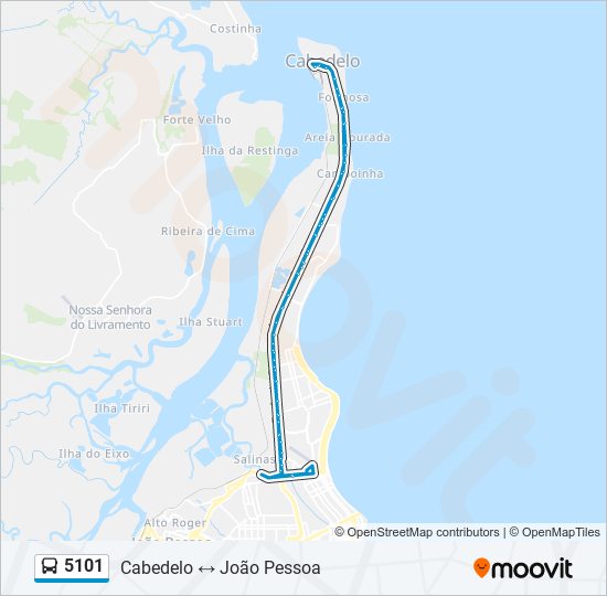 Rota da linha 5101: horários, paradas e mapas - Cabedelo - Br-230 ...