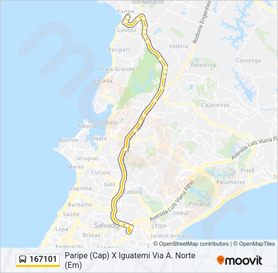 Rota da linha 167101: horários, paradas e mapas - Paripe (Cap) X ...