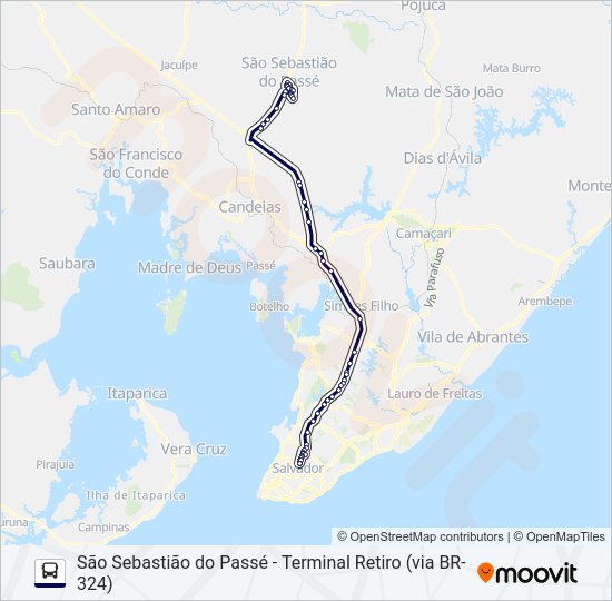 Rota da linha 048AURB SÃO SEBASTIÃO DO PASSÉ TERMINAL RETIRO VIA BR324 ...