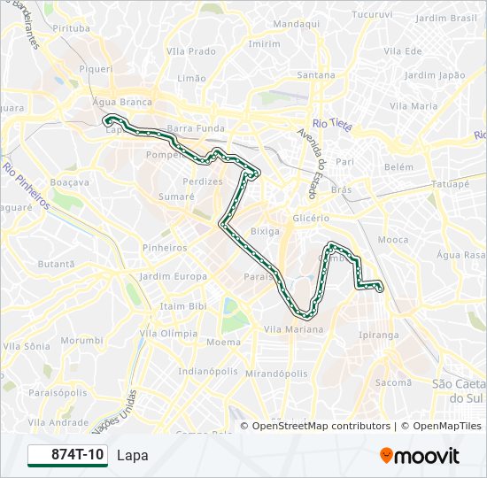 Rota da linha 874t10: horários, paradas e mapas - Lapa (Atualizado)