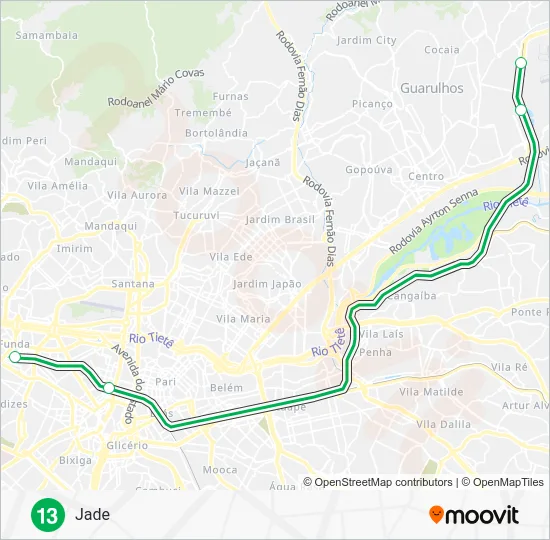Rota da linha 13 JADE: horários, paradas e mapas - ️ Aeroporto ...