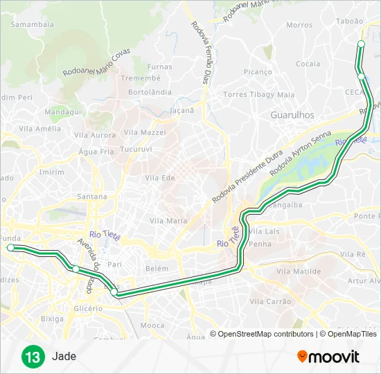 Rota da linha 13 JADE: horários, paradas e mapas - Palmeiras-Barra ...