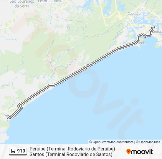 Rota da linha 910: horários, paradas e mapas - Santos (Terminal ...