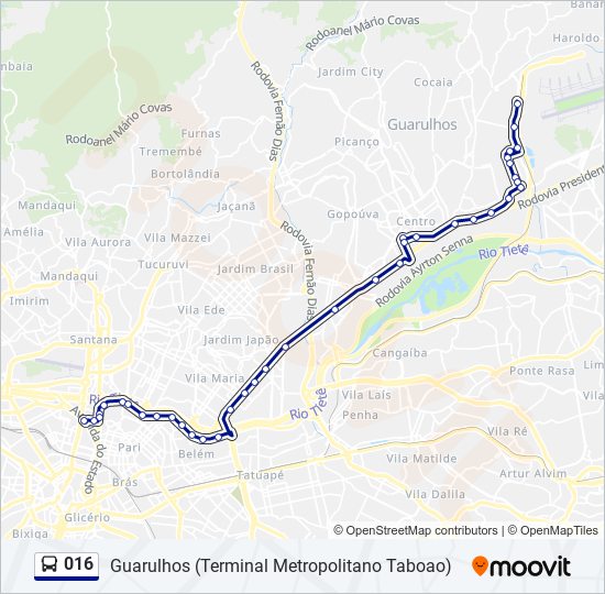 Rota da linha 016: horários, paradas e mapas - Guarulhos (Terminal ...