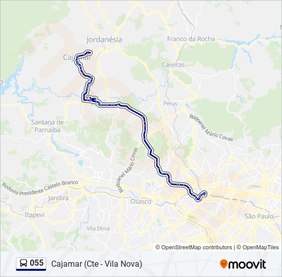Rota da linha 055: horários, paradas e mapas - Cajamar (Cte - Vila Nova ...