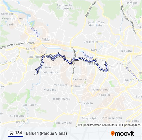 Rota da linha 134: horários, paradas e mapas - Barueri (Parque Viana ...