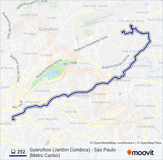 Rota da linha 252: horários, paradas e mapas - Guarulhos (Jardim ...